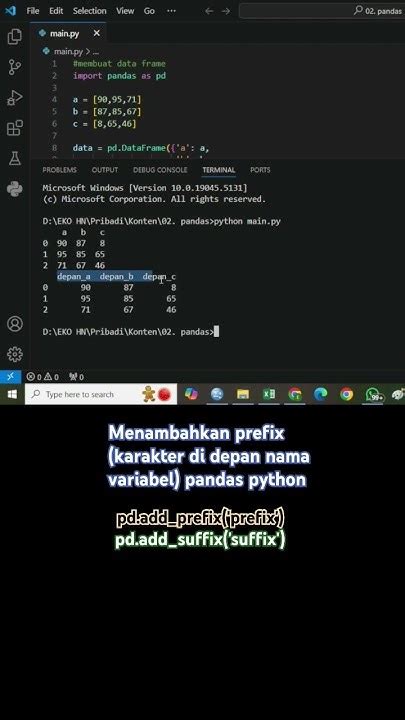 Menambah Prefix Dan Suffix Pandas Dataanalytics Pandas Datascience Addprefix Add Suffix