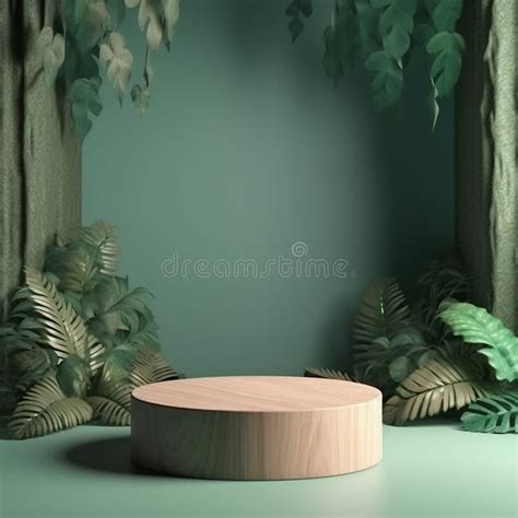 Ai Generative Naturel Product Display Background Stage With Blank Podium Pedestal Stock