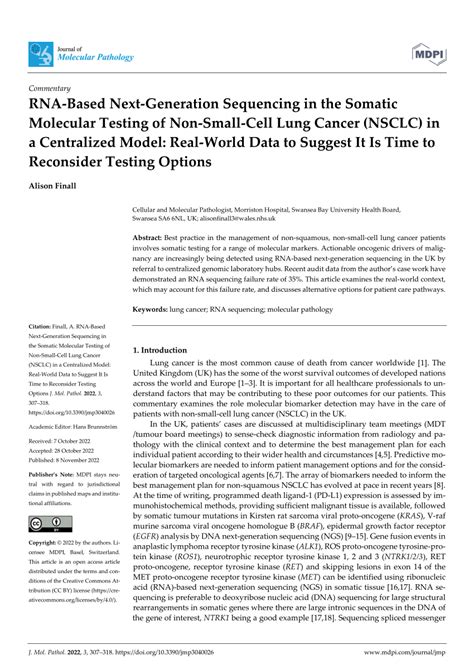 Pdf Rna Based Next Generation Sequencing In The Somatic Molecular