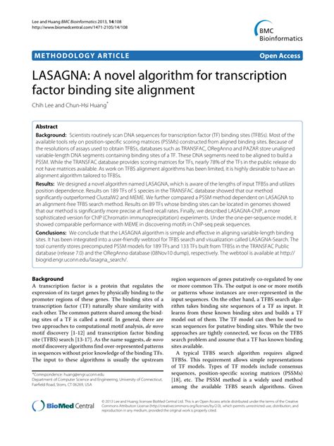 Pdf Lasagna A Novel Algorithm For Transcription Factor Binding Site