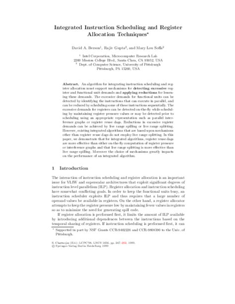 Pdf Integrated Instruction Scheduling And Register Allocation Techniques