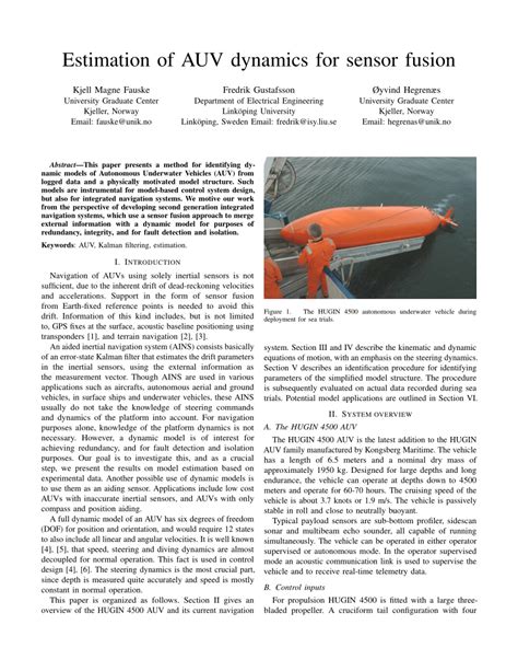 Pdf Estimation Of Auv Dynamics For Sensor Fusion