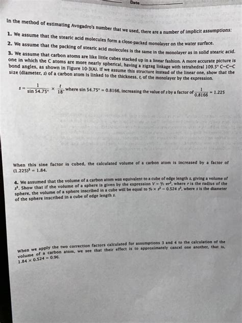 Date In The Method Of Estimating Avogadro S Number Chegg Com