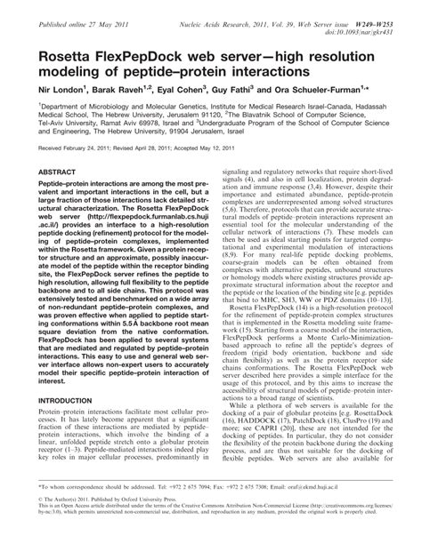 Pdf Rosetta Flexpepdock Web Server High Resolution Modeling Of Peptide Protein Interactions