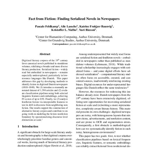 Fact From Fiction Finding Serialized Novels In Newspapers Acl Anthology