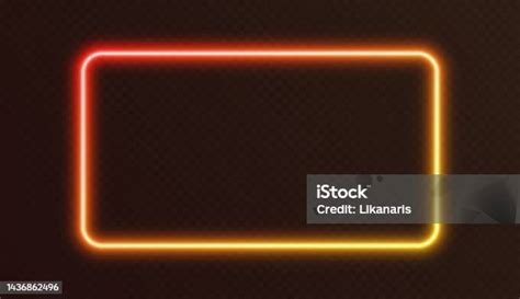 그라데이션 네온 직사각형 어두운 배경에 격리된 주황색노란색 빛나는 테두리 화려한 밤 배너 네온에 대한 스톡 벡터 아트 및 기타 이미지 Istock