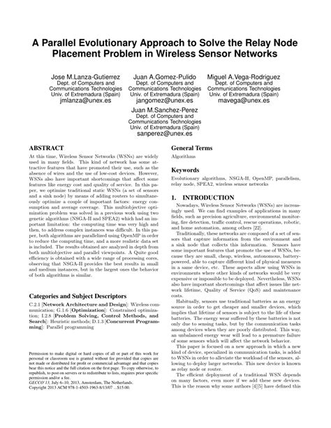 Pdf A Parallel Evolutionary Approach To Solve The Relay Node Placement Problem In Wireless