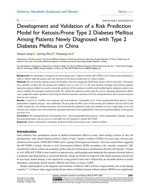 Pdf Development And Validation Of A Risk Prediction Model For Ketosis Prone Type 2 Diabetes