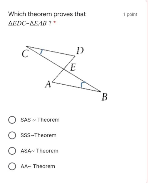 Solved Which Theorem Proves That 1 Point Delta Edcsim Delta Eab ？ Sas