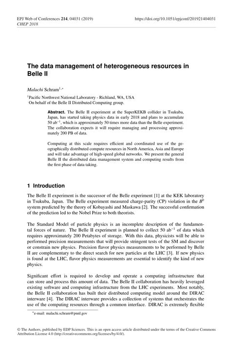 Pdf The Data Management Of Heterogeneous Resources In Belle Ii