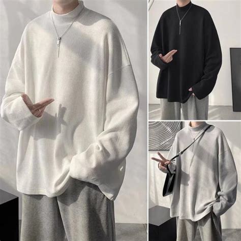 Чоловіча толстовка з довгими рукавами Напівводолазка з вафельної тканини Однотонна вільна тепла