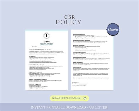Csr Statement Corporate Social Responsibility Company Policy Template