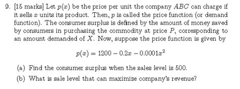 Solved Marks Let P X Be The Price Per Unit The Chegg Com