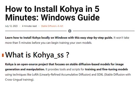 how to install kohya in 5 minutes windows guide