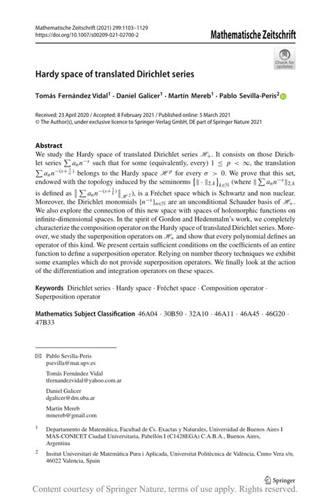 Hardy Space Of Translated Dirichlet Series Request Pdf