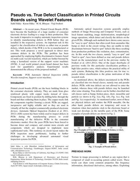 Pseudo Vs True Defect Classification In Printed Circuits Boards Using Wavelet Features Deepai