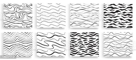 검정 잉크 선 패턴 모음입니다 매끄러운 낙서 배경 스트라이프 웨이브 그래픽 프린트 혼란 강렬하고 밝은 색상에 대한 스톡 벡터