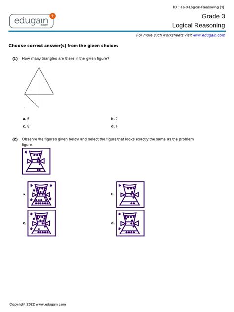 Grade 3 Logical Reasoning Choose Correct Answers From The Given