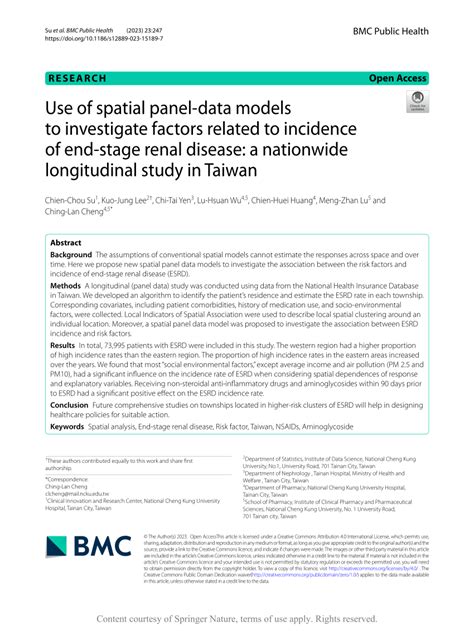Pdf Use Of Spatial Panel Data Models To Investigate Factors Related To Incidence Of End Stage