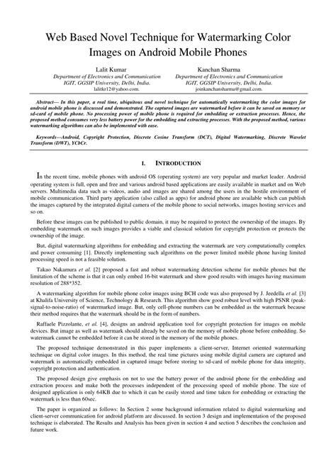 Pdf Web Based Novel Technique For Watermarking Color Images On