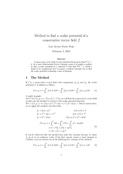 Pdf Method To Find A Scalar Potential Of A Conservative Vector Field F