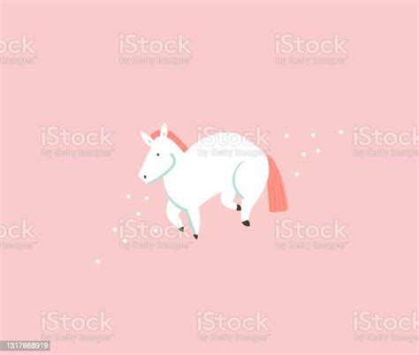 손으로 그린 벡터 스톡 추상적 평면 만화 그래픽 일러스트와 마법사 간단한 스타일 재미 흰색 조랑말 핑크 파스텔 배경에 고립 0명에 대한 스톡 벡터 아트 및 기타 이미지