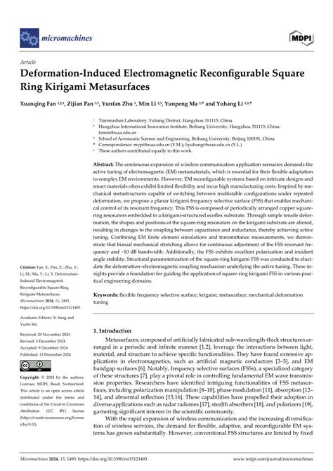 Pdf Deformation Induced Electromagnetic Reconfigurable Square Ring Kirigami Metasurfaces