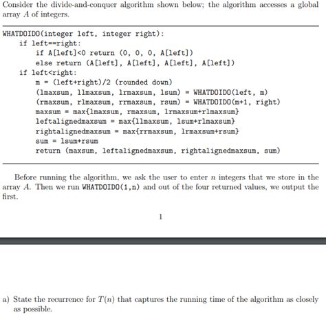 Solved Array A Of Integers Before Running The Algorithm We