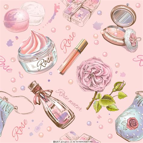 手绘化妆品插画图片广告背景底纹边框图行天下图库