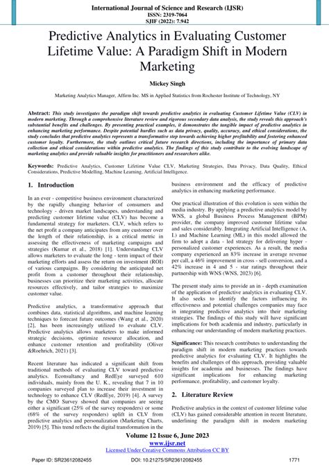 Pdf Predictive Analytics In Evaluating Customer Lifetime Value A