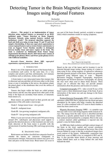 Pdf Detecting Tumor In The Brain Magnetic Resonance Images Using Regional Features