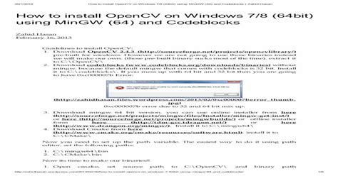 Download Pdf How To Install Opencv On Windows 78 64bit Using Mingw