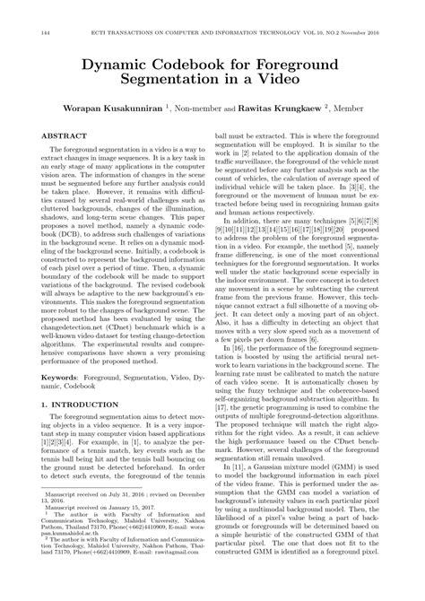 Pdf Dynamic Codebook For Foreground Segmentation In A Video