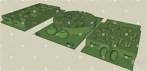 【三种绿色植物迷宫su模型】 现代su80无未知三种绿色植物迷宫su模型下载 Id1535100 免费su模型库 青模su模型网