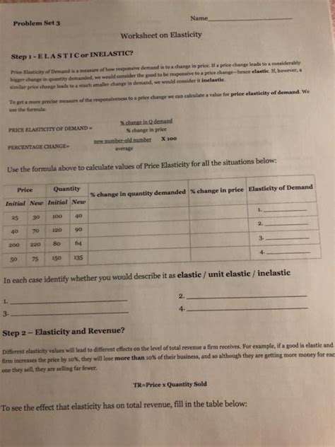 Solved Name Problem Set Worksheet On Elasticity Step Chegg Com