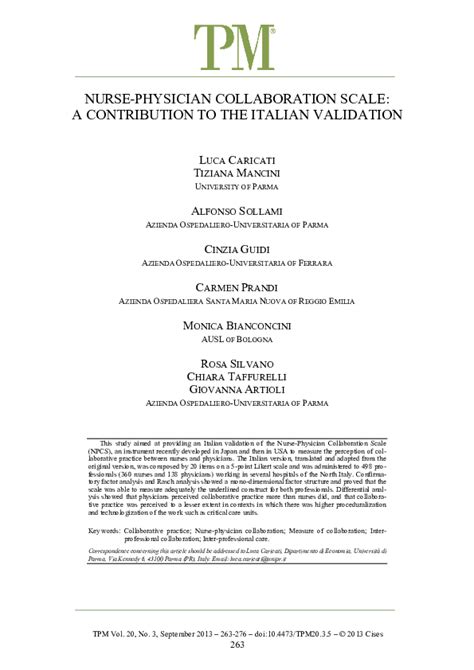 Pdf Nurse Physician Collaboration Scale A Contribution To The Italian Validation