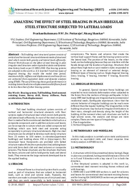 Pdf Irjet Analyzing The Effect Of Steel Bracing In Plan Irregular Steel Structure Subjected To