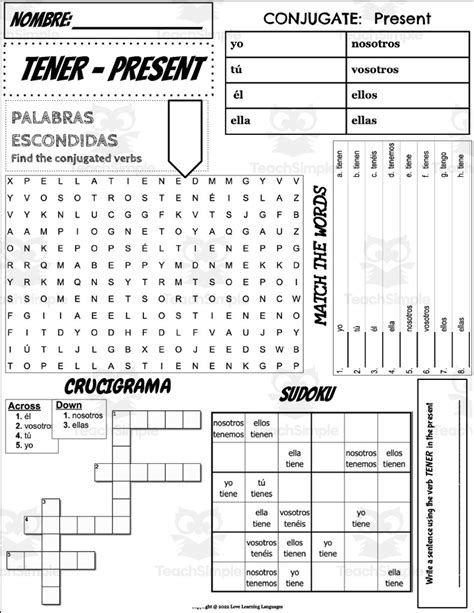 Spanish Tener Verb Conjugation Worksheet By Teach Simple