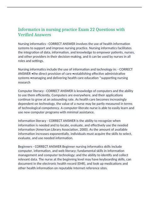 Informatics In Nursing Practice Exam 22 Questions With Verified Answers100 Correct