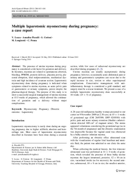 Pdf Multiple Laparotomic Myomectomy During Pregnancy A Case Report