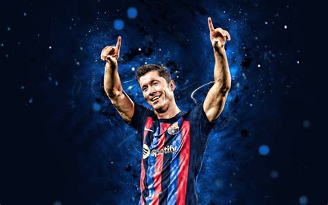 다운로드 4k 로버트 레반도프스키 2022년 Fc 바르셀로나 기쁨 블루 네온 불빛 축구 폴란드 축구 선수 라리가 로버트 레반도프스키 4k 바르샤 목표