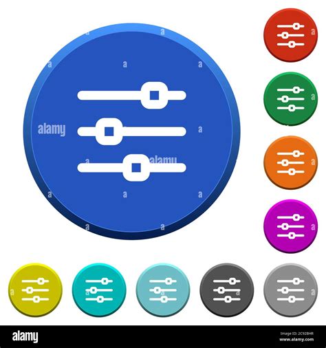 Horizontal Adjustment Round Color Beveled Buttons With Smooth Surfaces And Flat White Icons