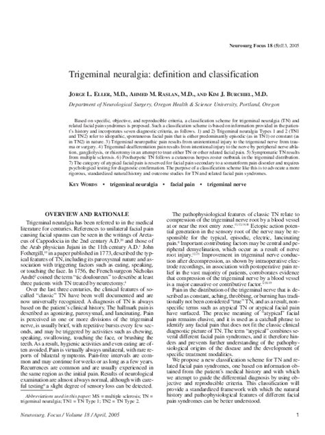 Pdf Trigeminal Neuralgia Definition And Classification