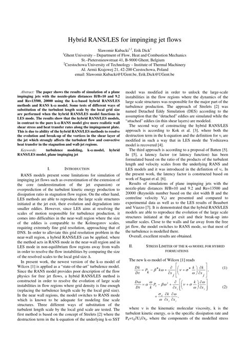 Pdf Hybrid Ransles For Impinging Jet Flows