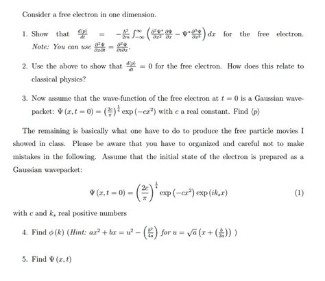 Solved Consider A Free Electron In One Dimension 1 Show That Dp