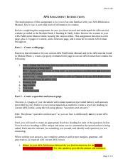 APA Assignment Instructions Docx PSYC 255 APA ASSIGNMENT INSTRUCTIONS The Main Purpose Of This