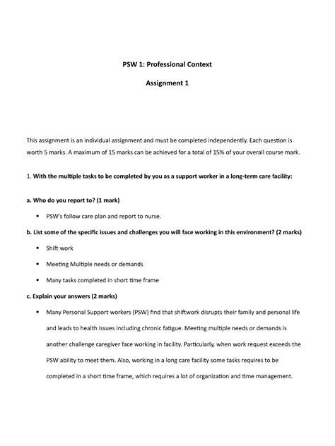 Psw 1 Professional Context Assignment 2 Each Question Is Worth 5