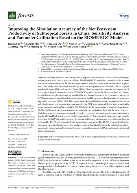 Pdf Improving The Simulation Accuracy Of The Net Ecosystem Productivity Of Subtropical Forests