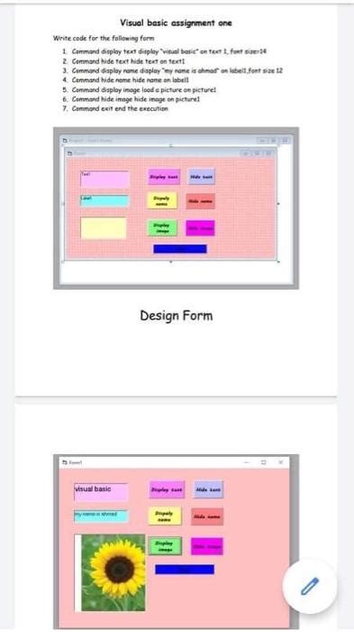 Solved Visual Basic Assignment One Weite Code For The