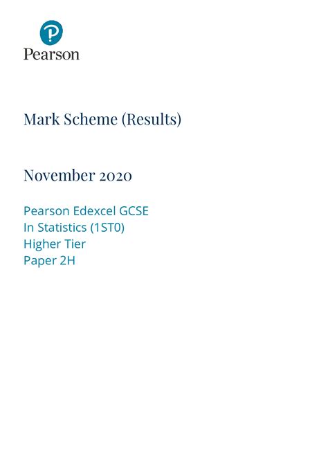 Pearson Edexcel GCSE Statistics ST H Mark Scheme Paper Browsegrades